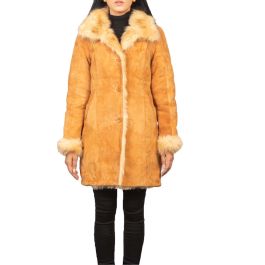 Erica Shearling Women Beige Leather Coat