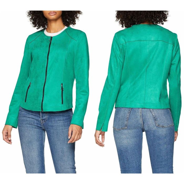 Green Zipper Slim Leather Jacket