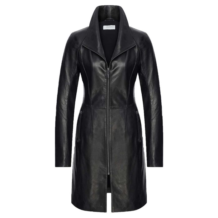 MAYA - BLACK LEATHER COAT