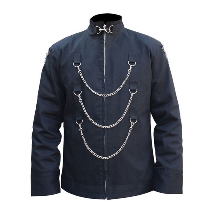 Men Gothic Shirt Style Front Long Zip Chains Jacket