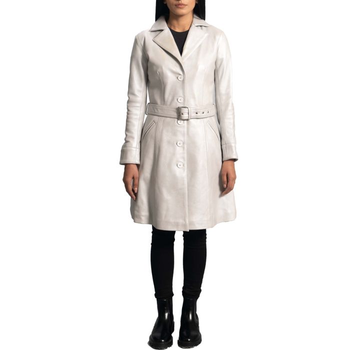 Moonlight Women Silver Leather Trench Coat